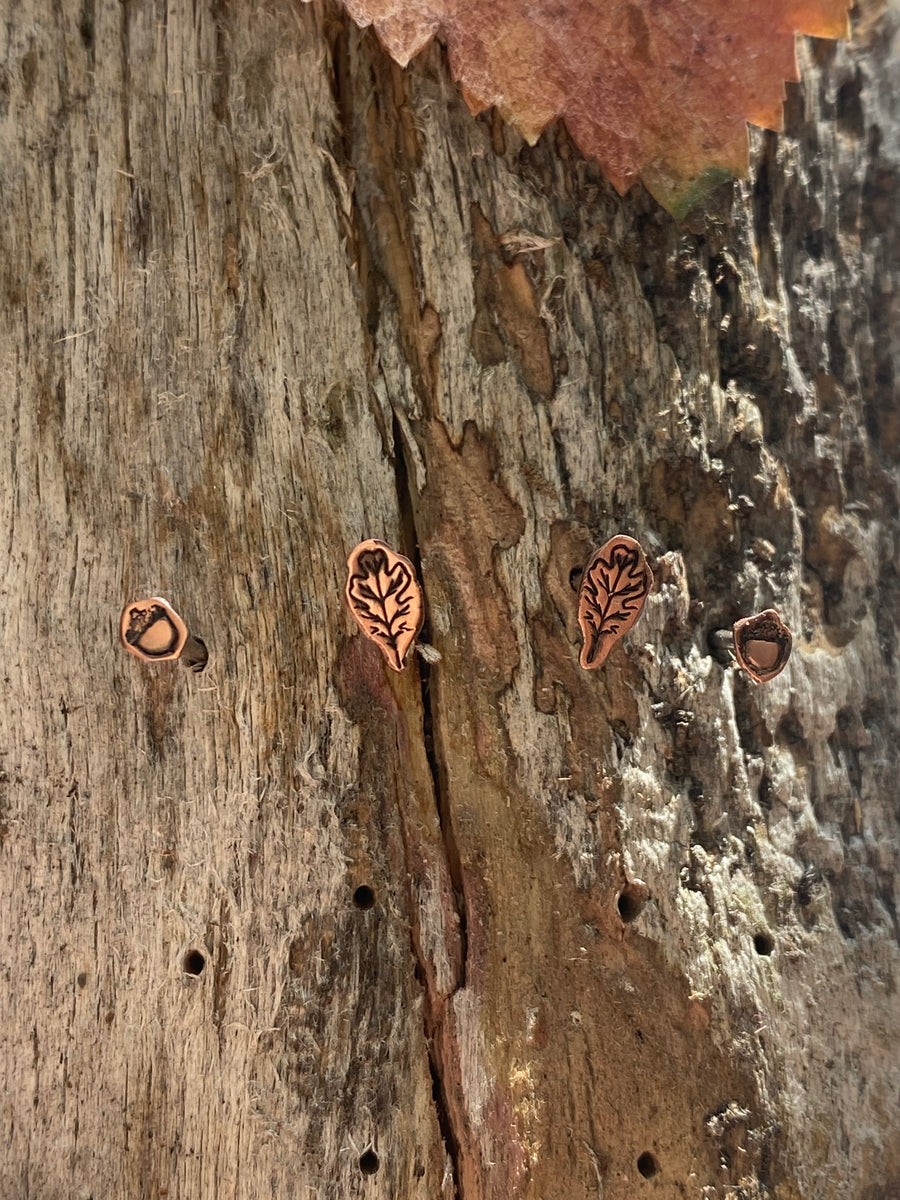 Extra Tiny Oak Leaf & Acorn Stud Set – Thlayli Designs